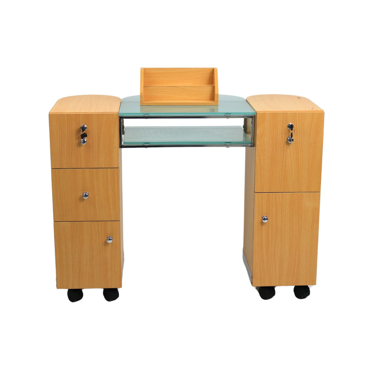 Bella Table 10 - Wood (Silver Trim, Glass Centre)